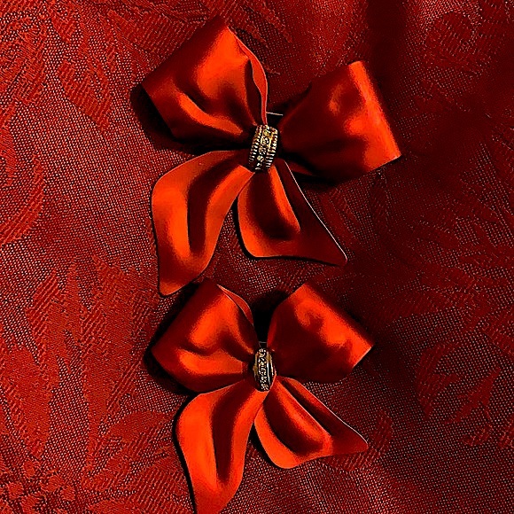 Toma | Jewelry | 2 Red Meta Bows White Rhinestones By Toma | Poshmark